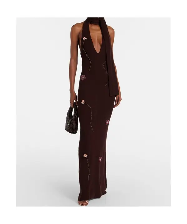 AYA MUSE Floral Appliqué Knit Dress