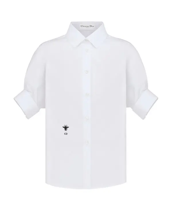 Dior Cotton Poplin Blouse With Puff Sleeves And Bee Embroidery - White