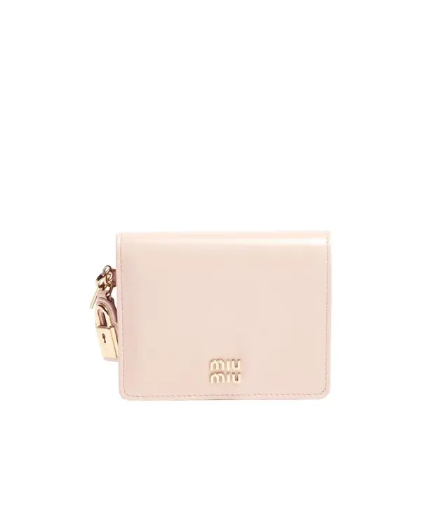 Miu Miu Leather Coin Purse With Padlock Details - Nude