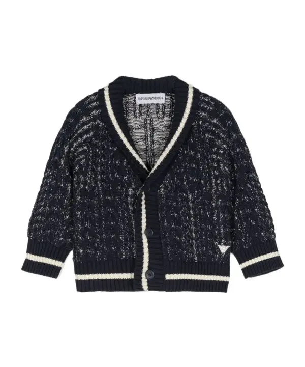 Emporio Armani Logo-embroidered Marl-knit Cardigan - Vanise/blu