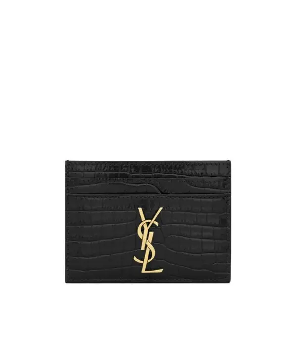 Saint Laurent Cassandre Logo Plaque Card Case - Black
