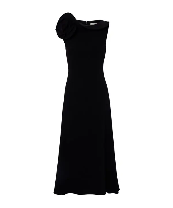 Roland Mouret Floral-appliqué Crêpe Midi Dress - Black