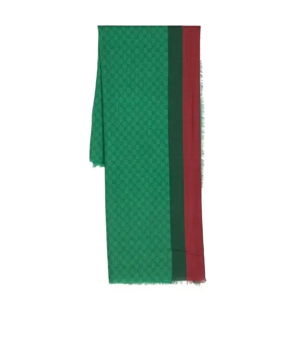 Gucci Gg Monogrammed Web-stripe Scarf - Green