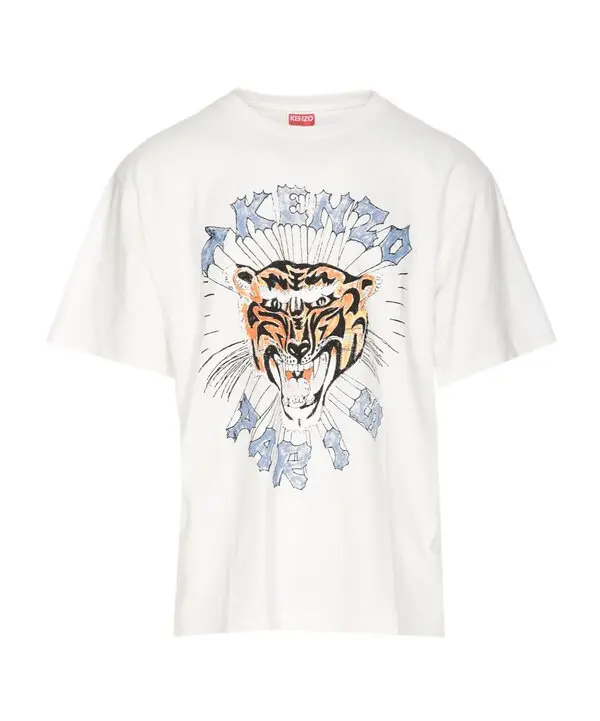 Kenzo Logo Tiger Printed Crewneck T-shirt - White