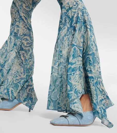 KNWLS Printed Low-rise Silk-blend Flare Pants