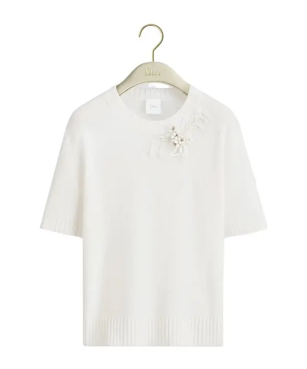 Dior Short-sleeved Sweater With Bouquet Embroidery - White