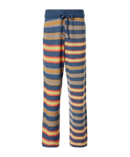 THE ELDER STATESMAN Leo Striped Cashmere Cotton Pants - Blue