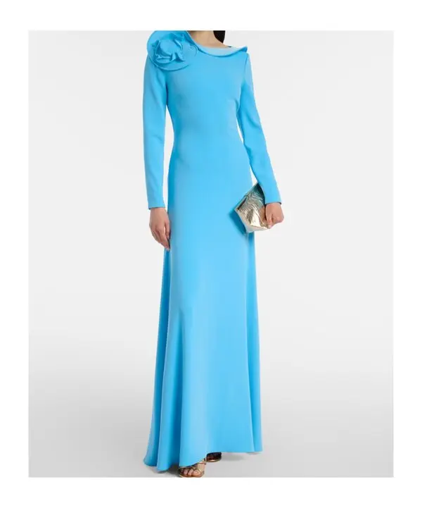 Roland Mouret Floral-appliqué Long-sleeve Gown - Blue
