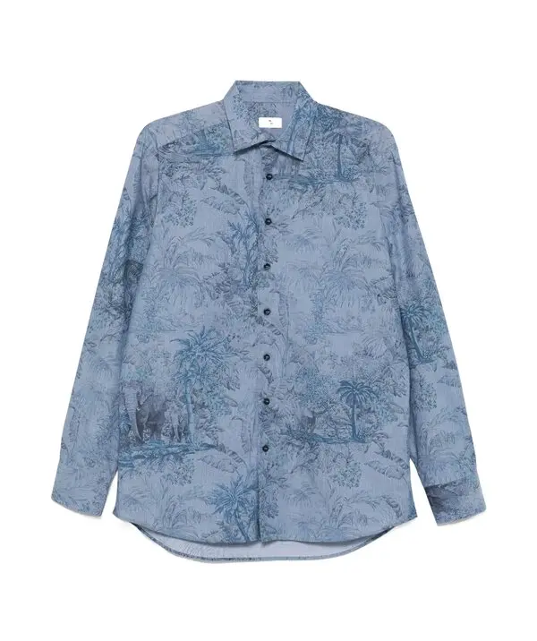 Etro Tone-on-tone Safari-print Shirt - Blue