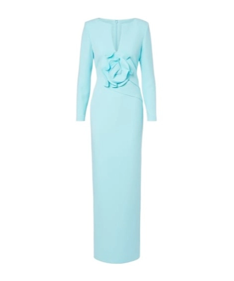 Roland Mouret Floral Appliqué Crepe Long Dress