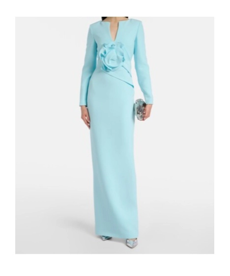 Roland Mouret Floral Appliqué Crepe Long Dress