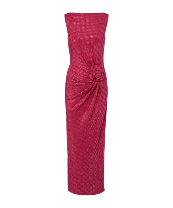 Roland Mouret Floral-appliqué Embellished Gathered Maxi Dress - Red