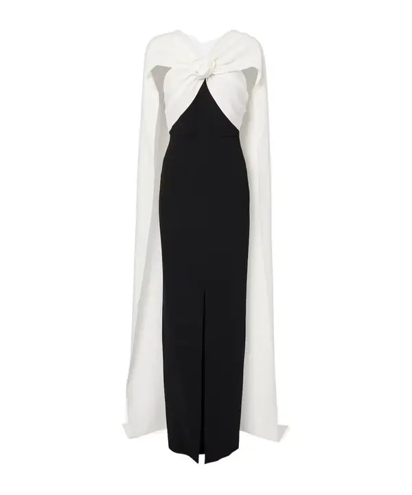 Roland Mouret Caped Floral-appliqué Cady Gown - Black