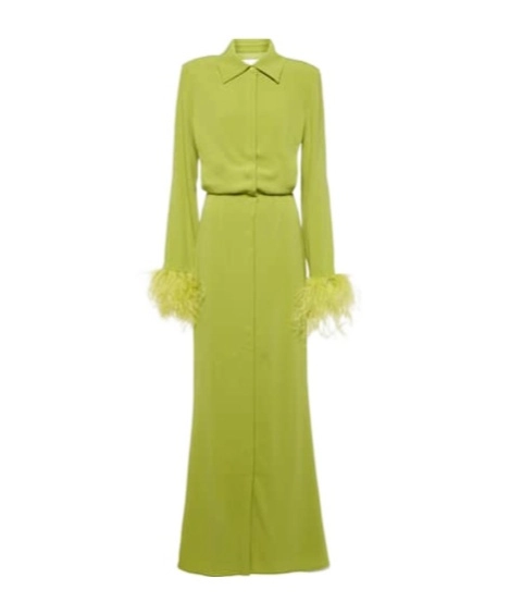 Roland Mouret Feather-trimmed Crepe-satin Shirt Dress - Green