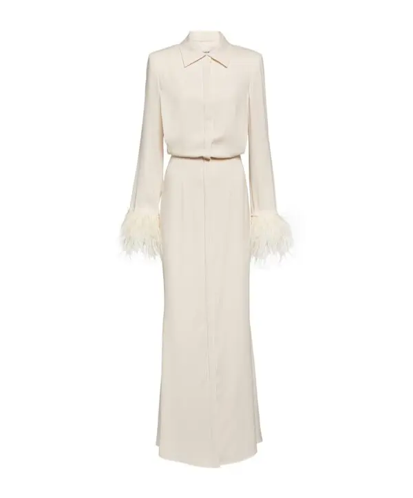 Roland Mouret Feather-trimmed Crepe Maxi Shirt Dress - Cream