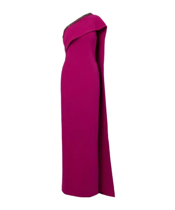 Roland Mouret Caped Embellished Satin Crêpe Gown - Purple