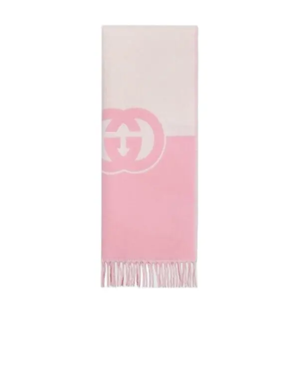 Gucci Wool Cashmere Scarf With Interlocking G - Pink