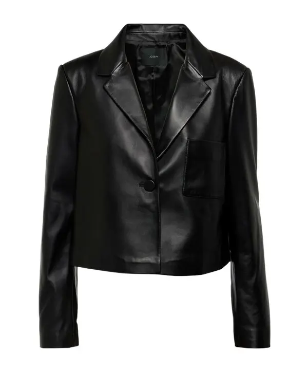 JOSEPH Cropped Single-breasted Leather Jacket