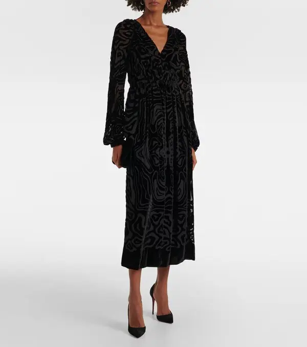 Ulla Johnson Elora Velvet And Mesh Midi Dress
