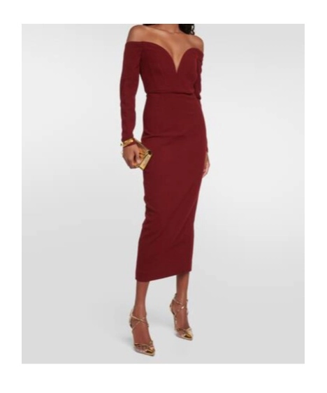Roland Mouret Off-shoulder V-neck Midi Dress