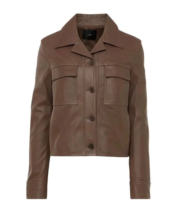 JOSEPH Single-breasted Leather Jacket - Brown