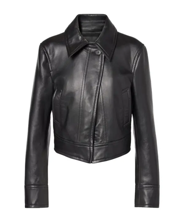 JOSEPH Caron Cropped Long-sleeved Leather Jacket