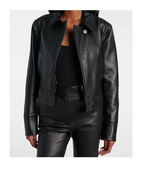JOSEPH Caron Cropped Long-sleeved Leather Jacket