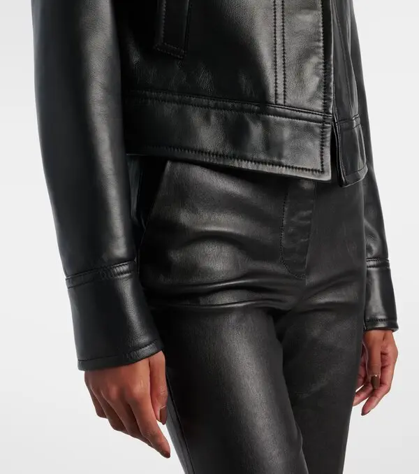 JOSEPH Caron Cropped Long-sleeved Leather Jacket