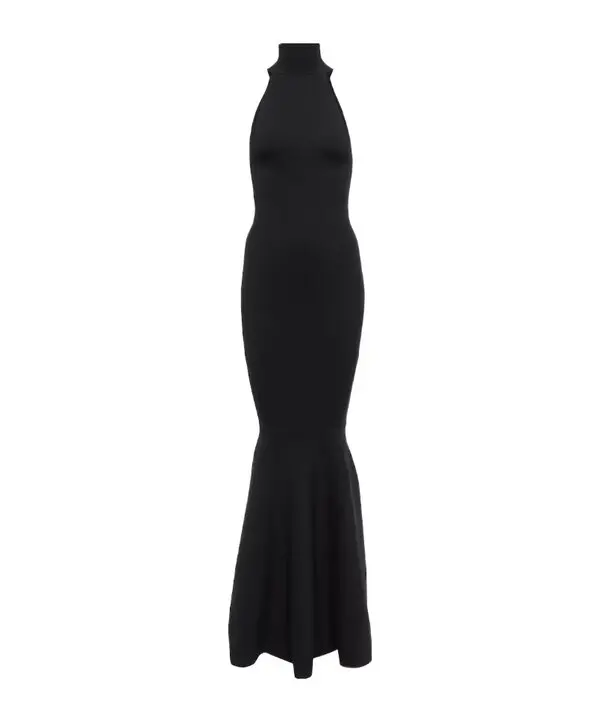 Nina Ricci High-neck Wool-blend Maxi Gown