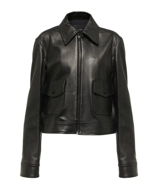 JOSEPH Classic Zip-up Leather Jacket - Black
