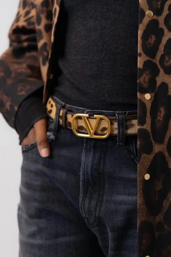 Valentino Garavani Vlogo Buckle Leopard Print Belt