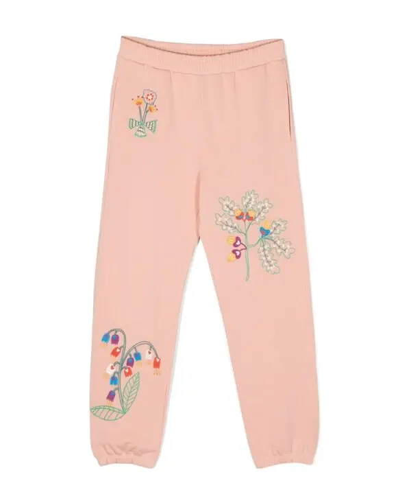 Stella McCartney Floral-embroidered Cotton Track Pants - Nude
