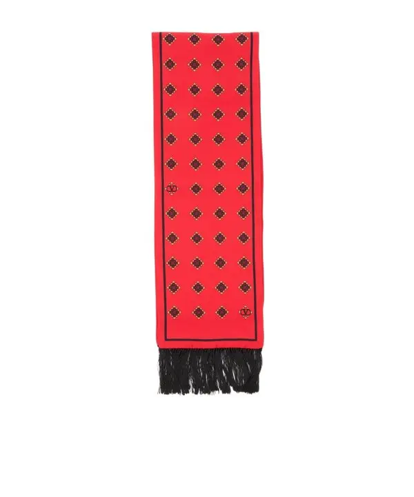 Valentino Garavani Opticool Silk Bandeau Scarf With Fringe - Red