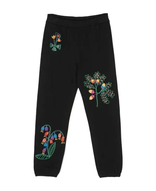 Stella McCartney Floral-embroidered Cotton Track Pants - Black