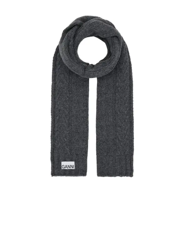 GANNI Grey Cable Scarf
