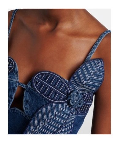 Farm Rio Floral Appliqué Denim Midi Dress