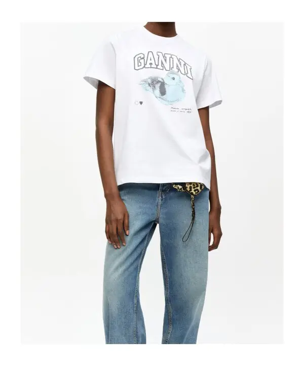 GANNI Logo Printed Crewneck T-shirt