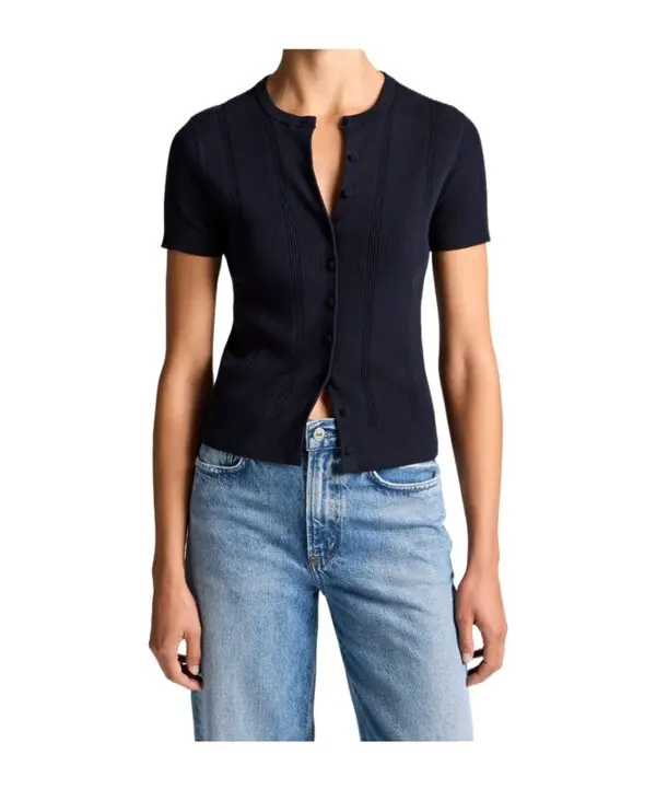 Vince Short-sleeve Knitted Cardigan - Black