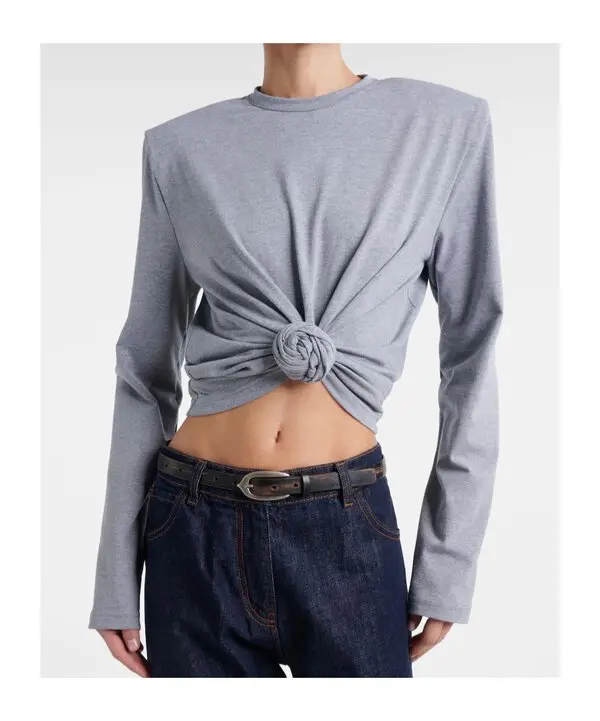 Magda Butrym Cropped T-shirt With Knot Detailing - Gray
