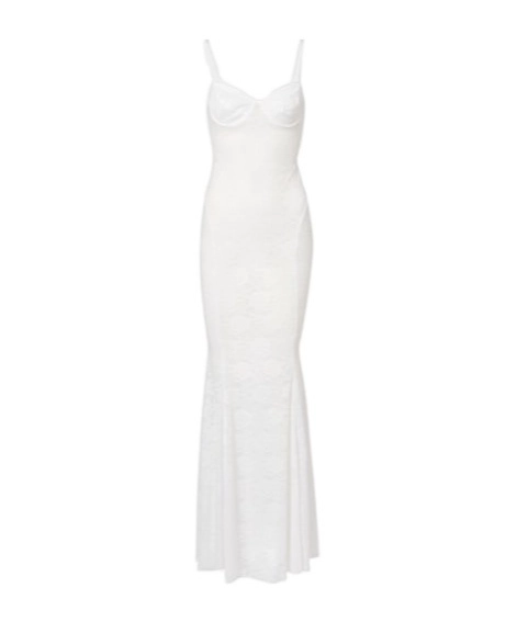 Norma Kamali Lace Corset Fishtail Gown - White