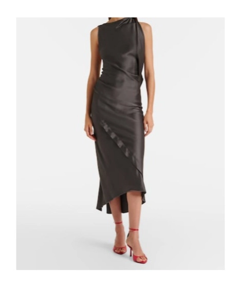 Victoria Beckham Kyra Draped Crepe Satin Midi Dress - Black