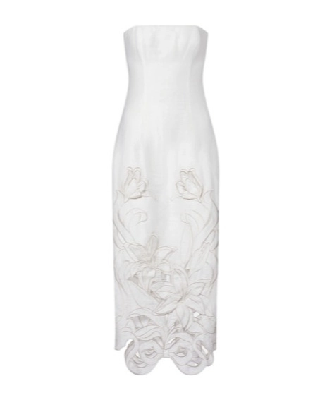 LEO Rayna Floral-appliqué Linen-blend Bustier Gown - White