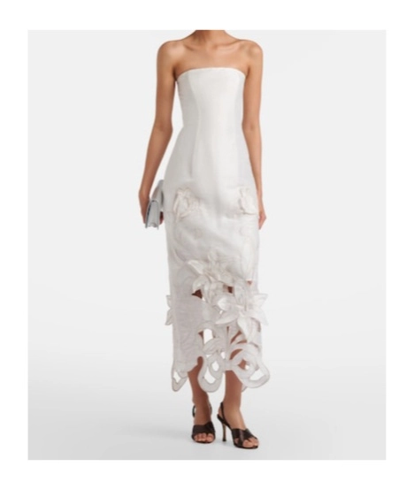 LEO Lin Rayna Floral-appliqué Linen-blend Bustier Gown
