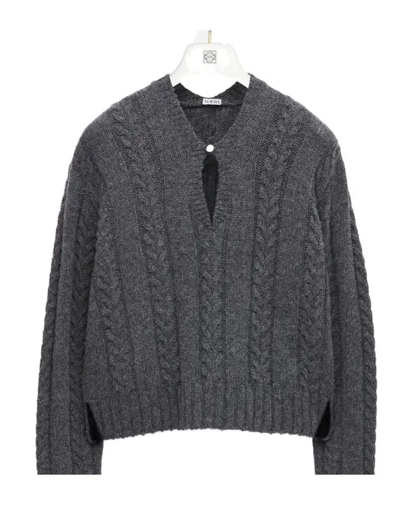 Loewe V-neck Knitted Jumper - Grey