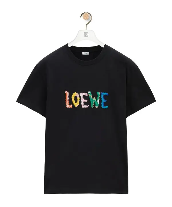 Loewe Logo Embroidered Crewneck T-shirt - Black