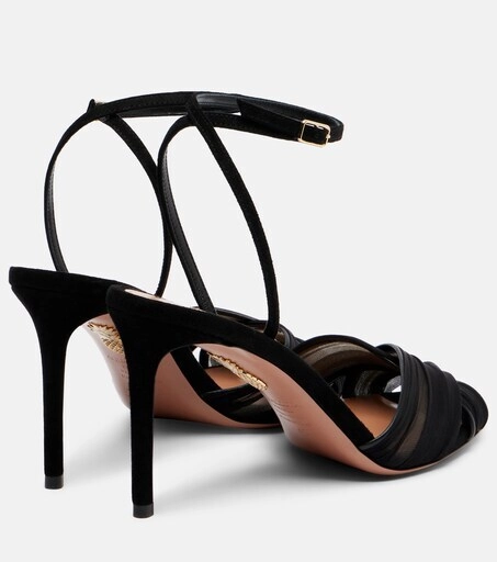 AQUAZZURA Leather Slingback Sandals With Chiffon Straps And 85mm Heels
