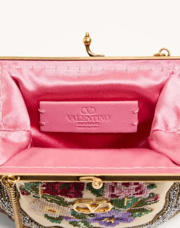 Valentino Garavani Gold Tone Triumph Embroidery Bag With Chain Strap And Fringe