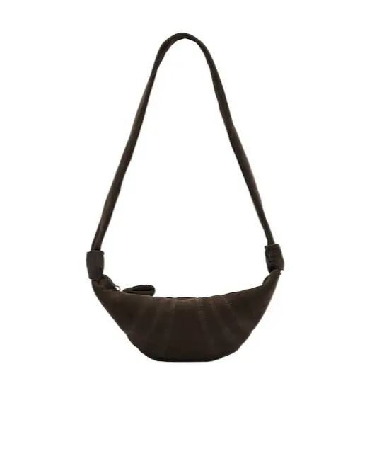 LEMAIRE Dark Brown Suede Crescent Crossbody Bag