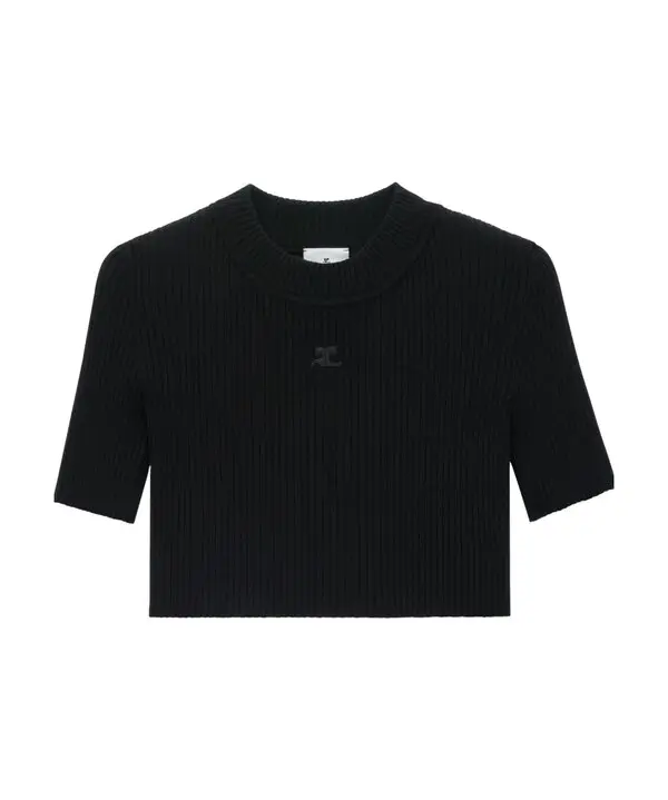 COURREGES Courrèges Mockneck Rib Knit Cropped Top - Black