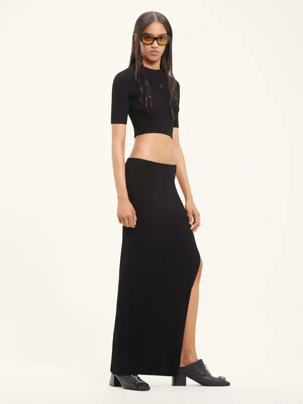 COURREGES Rib-knit Mock Neck Cropped Top